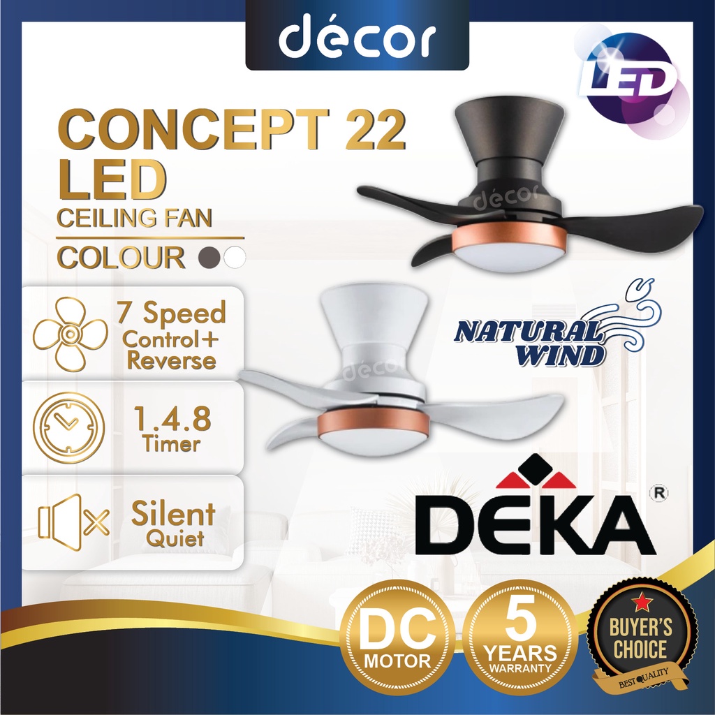 DEKA Fan DEKA CONCEPT 22 LED 22" 3 Blades 14 Speed DC Motor Remote ...