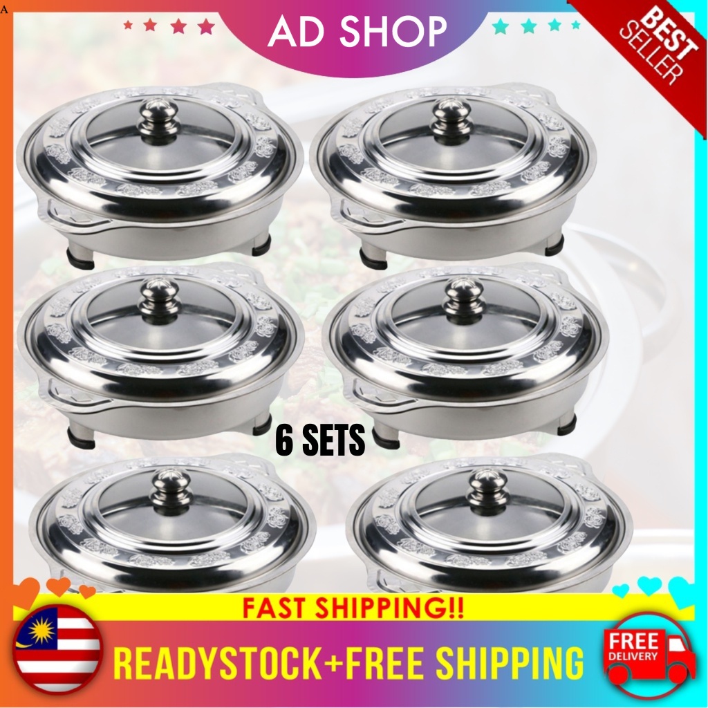 [AD SHOP] 31cm Round Embossed Glass Stainless Steel Buffet Set Catering ...
