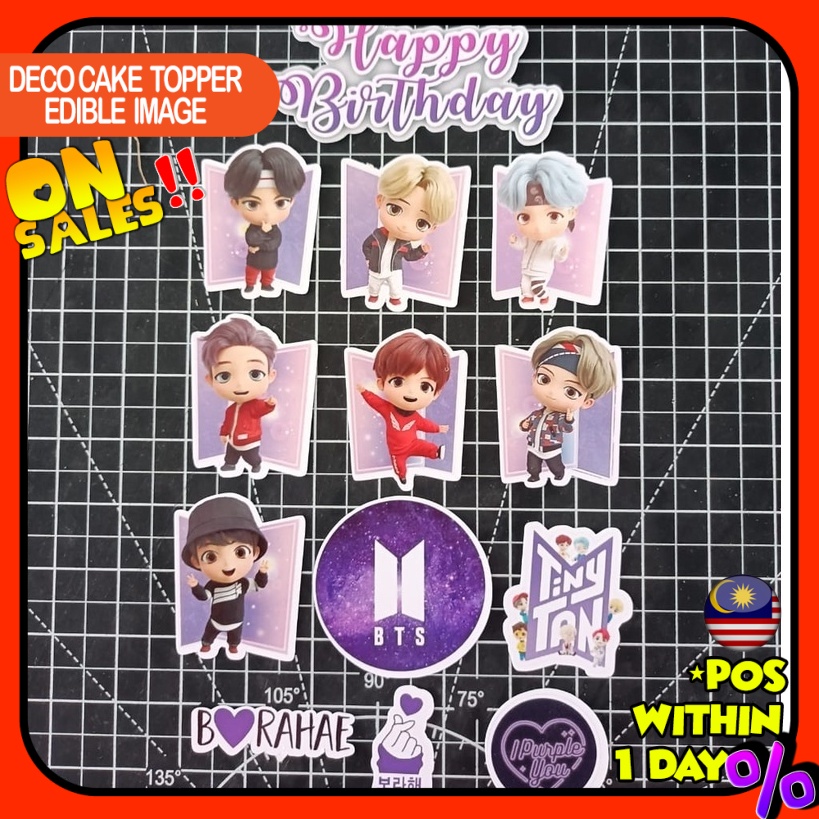 READY STOCK Happy Birthday Cake Topper Tiny Tan mix BTS Decoration Set ...