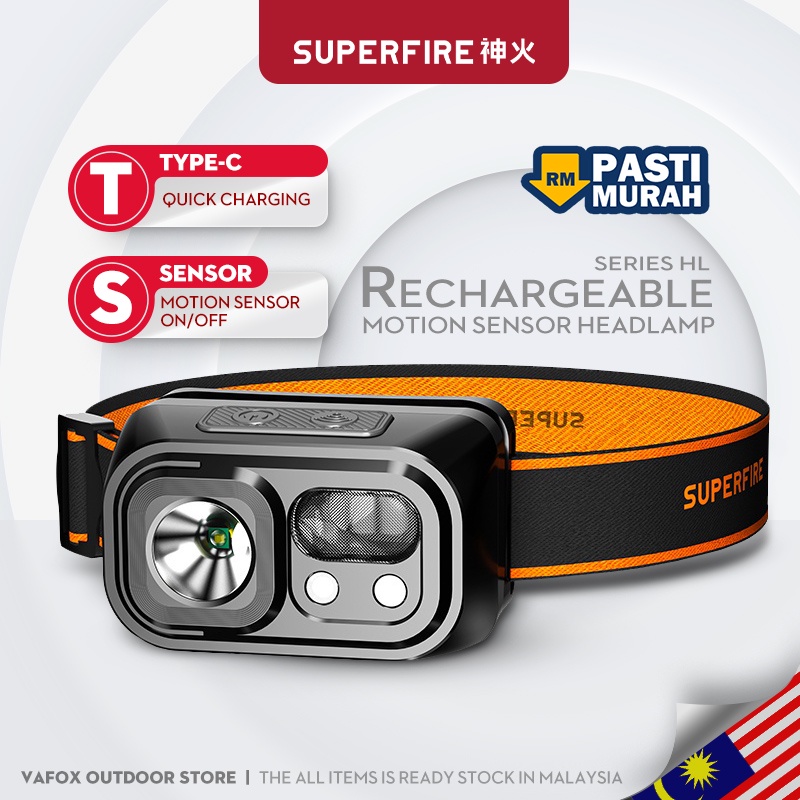 Superfire HL23-A LED Sensor Lampu Suluh Kepala LED Dual Light Smart ... Superfire HL23-A LED Sensor Lampu Suluh Kepala LED Dual Light Smart ...