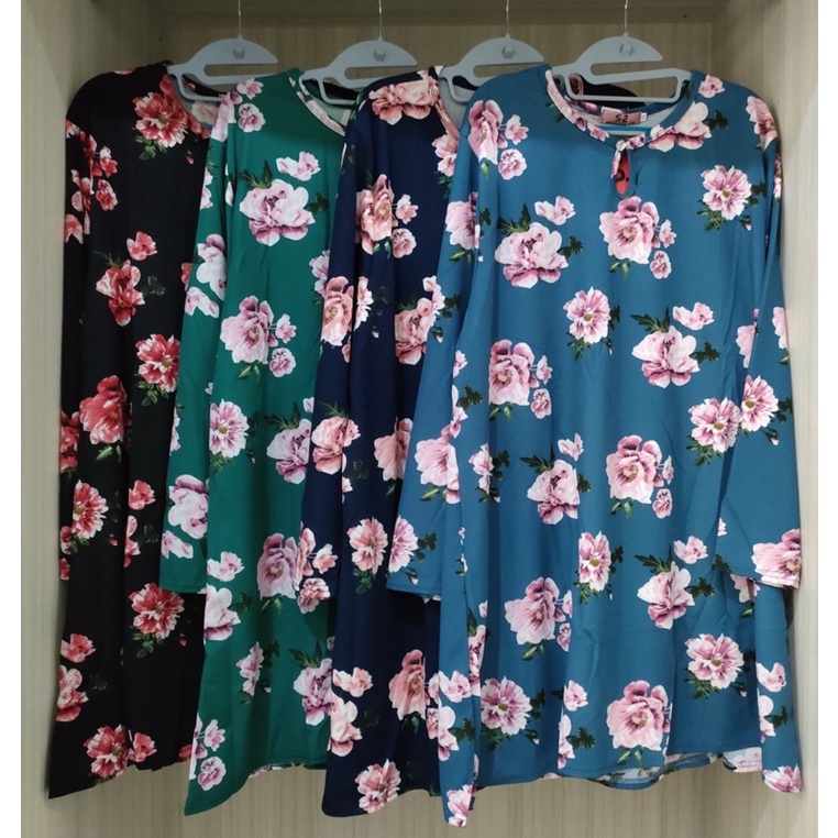 BAJU MUSLIMAH PEREMPUAN FASHION CORAK BUNGA BARU LENGAN PANJANG ...
