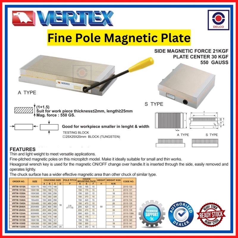 VERTEX TAIWAN Fine Pole Magnetic Plate vrtw1530a vrtw1535a vrtw1545a ...