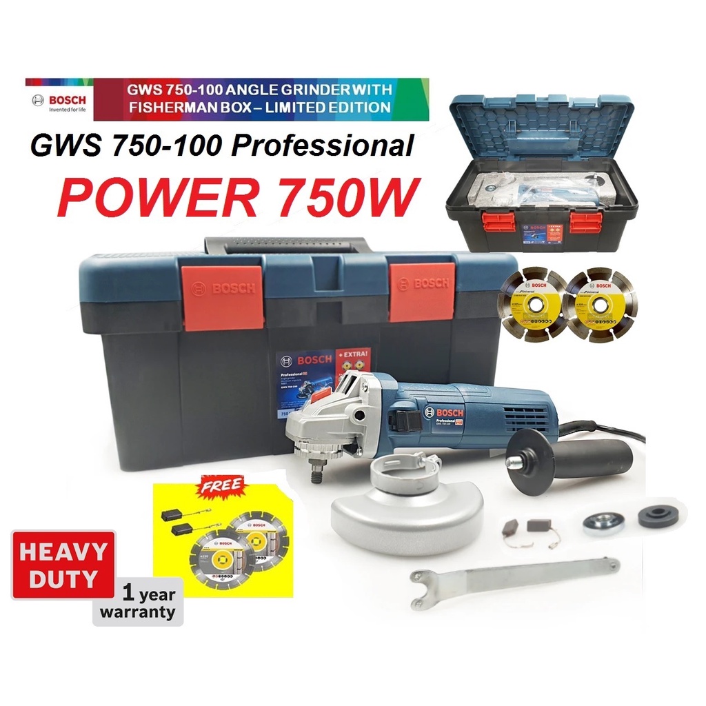 Bosch GWS 750W (4-inch / 100mm) Angle Grinder with ToolBox Smart Set ...