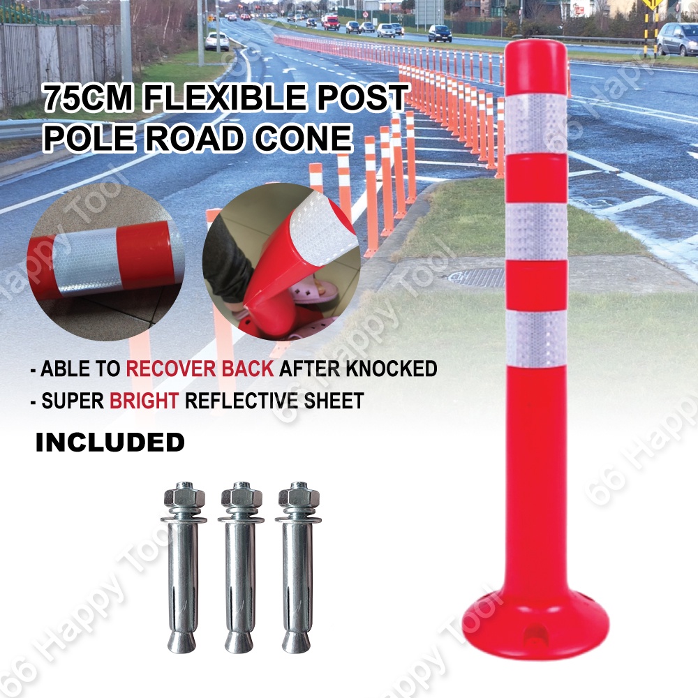 30 Inch 75cm Flexible Post Pole Road Safety Cone With 3 Screws TPU ...