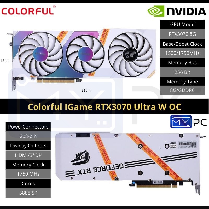 *Ready stock NVIDIA Colorful iGame RTX 3070 Ultra W OC GDDR6 Graphic ...