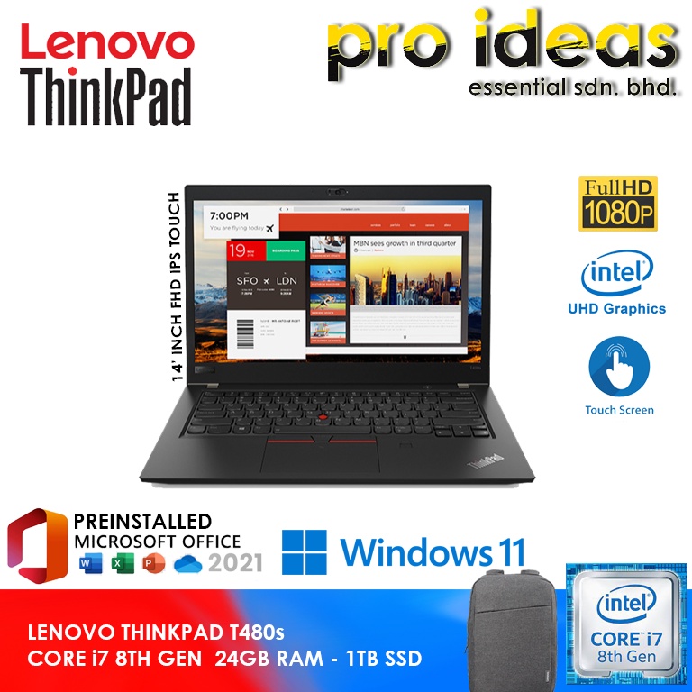LENOVO THINKPAD T480s | CORE i7 8th GEN | 24GB RAM - 1TB SSD | FULL HD ...