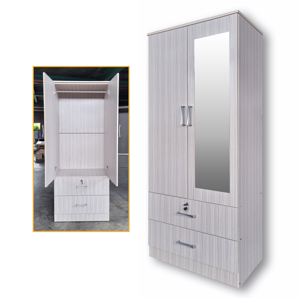 STAR 6ft Wardrobe with Mirror 2 Door Storage Cabinet Almari Baju ...