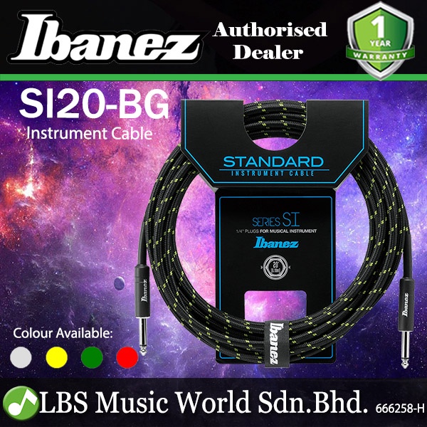 Ibanez SI20 6 Meter Woven Instrument Cable for Guitar with 2 Straight ...