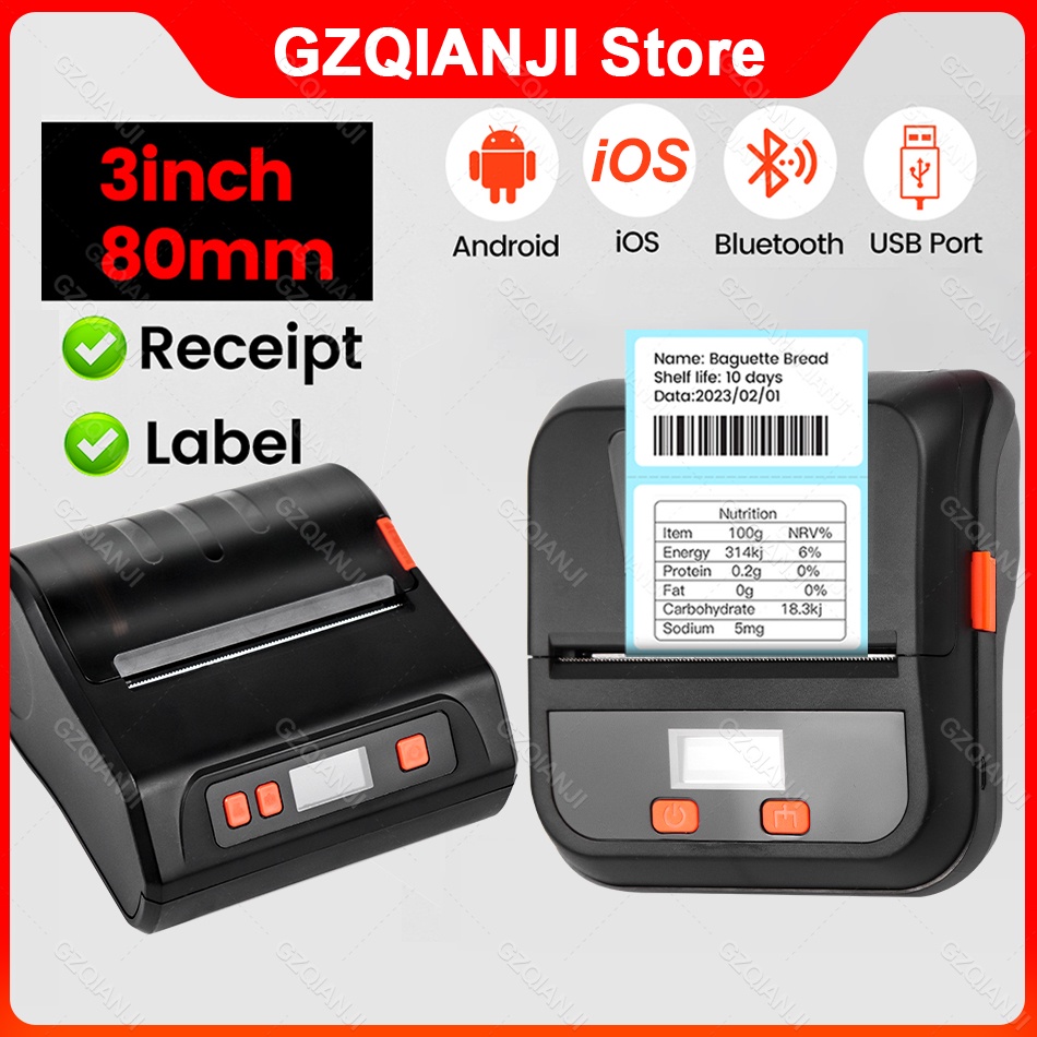 80mm Label Printer Receipt Printer 2 in 1 Portable Bluetooth Wireless ...