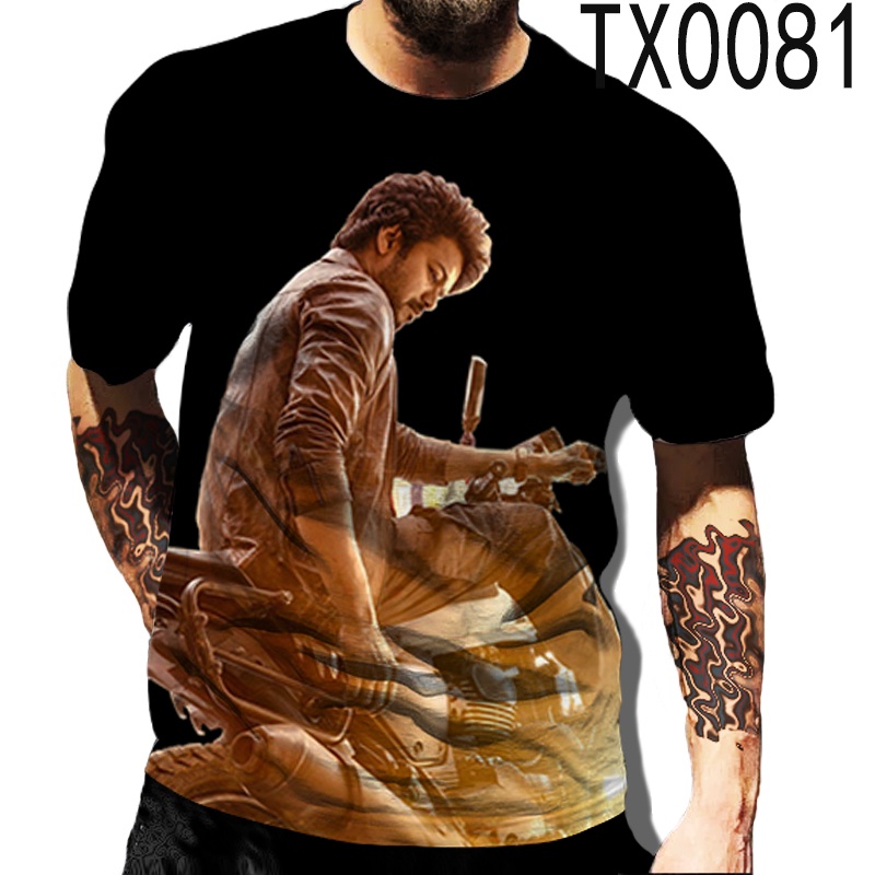 Indian superstar Vijay pattern T-shirt, summer men's short sleeve top ...
