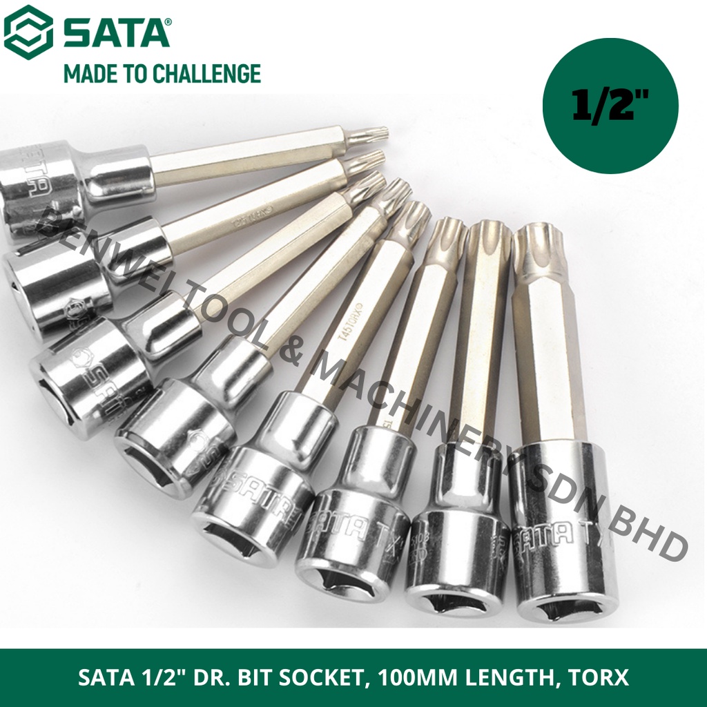 SATA 1/2" DR. BIT SOCKET 100 MM LENGTH, TORX / STANDARD SIZE 1/2'' TORX ...