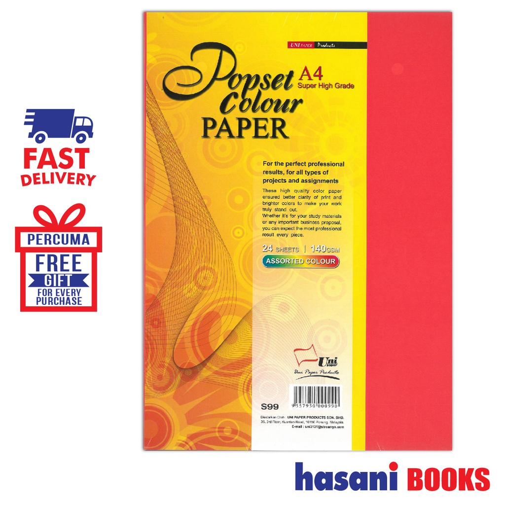 Hasani Uni Popset Colour Paper A4 (140gsm x 24’s) S99/9557950000990 ...