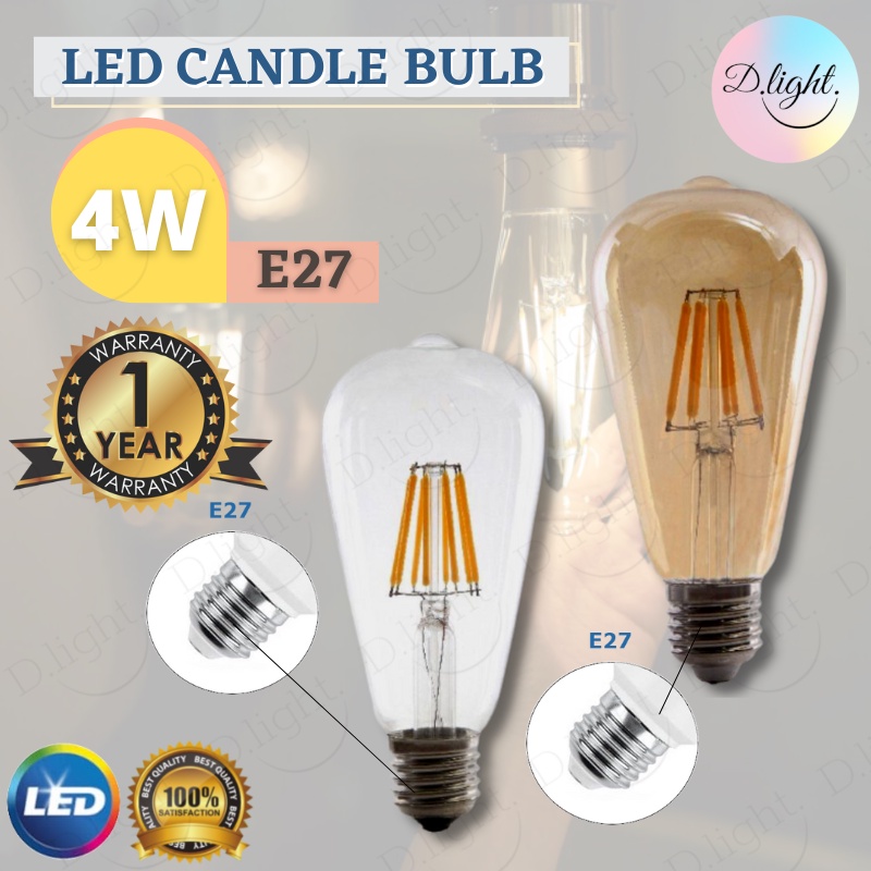 ST64 AMBER CLEAR E27 LED 4W CANDLE BULB FILAMENT BULB WARM WHITE KEDAI ...