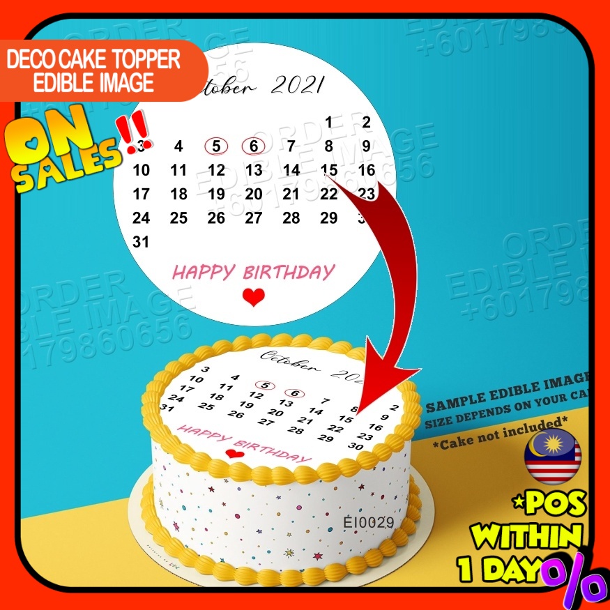 Printing EI Calendar Simple Edible Image Print Cake Photo Icing Paper ...