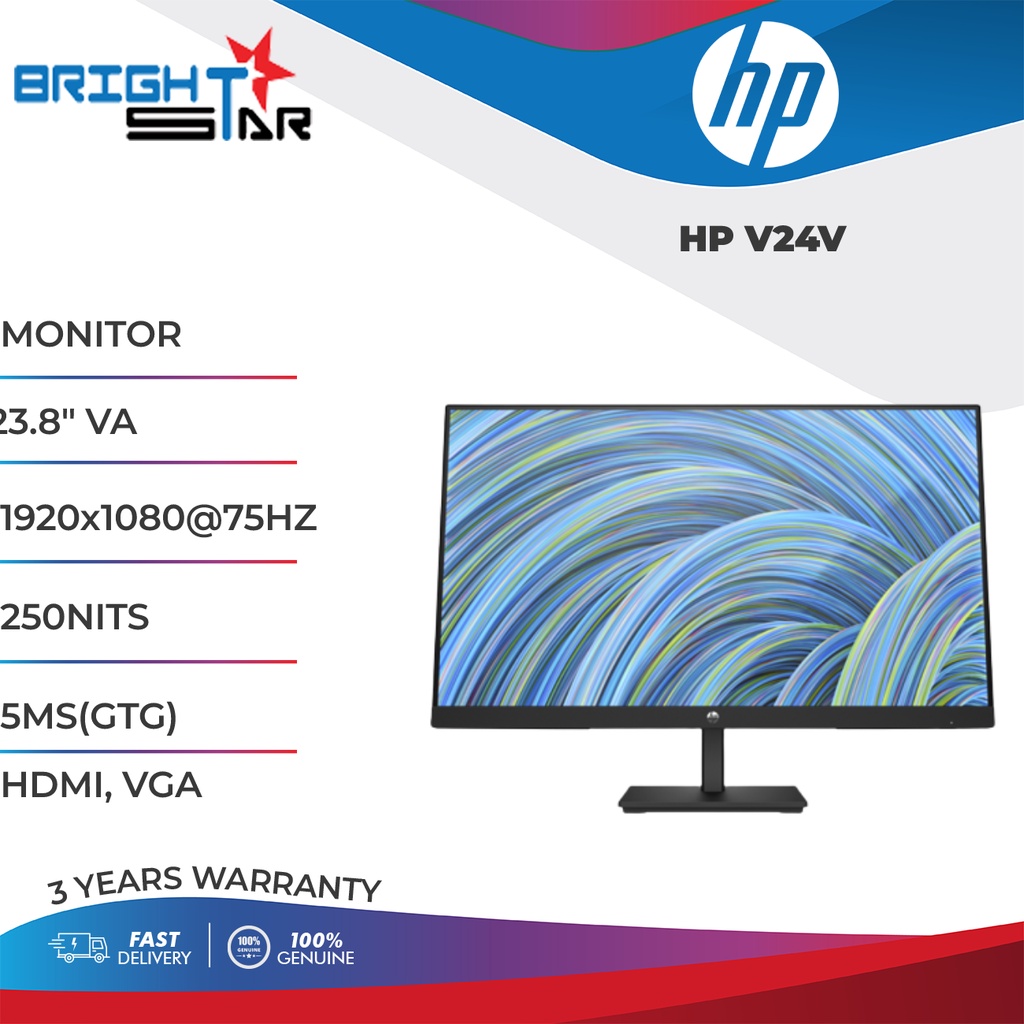 HP V24V / 23.8" VA / 1920x1080@75HZ / 250NITS / 5MS(GTG) / HDMI, VGA ...