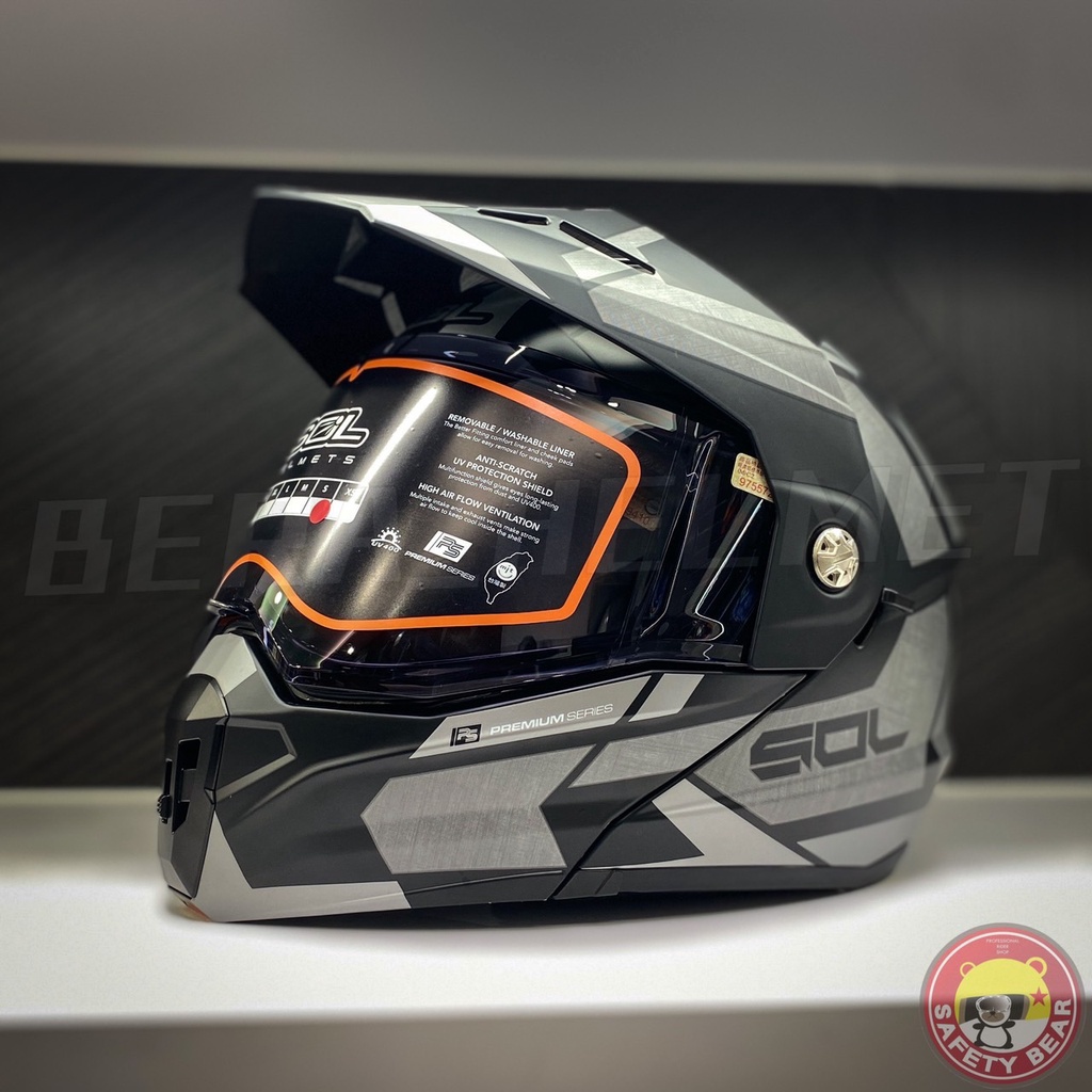 Tainan Bear Safety SOL SM-6P Avant-Gardeer Matte Black/Silver Composite Flip-Up Helmet Full Face ...