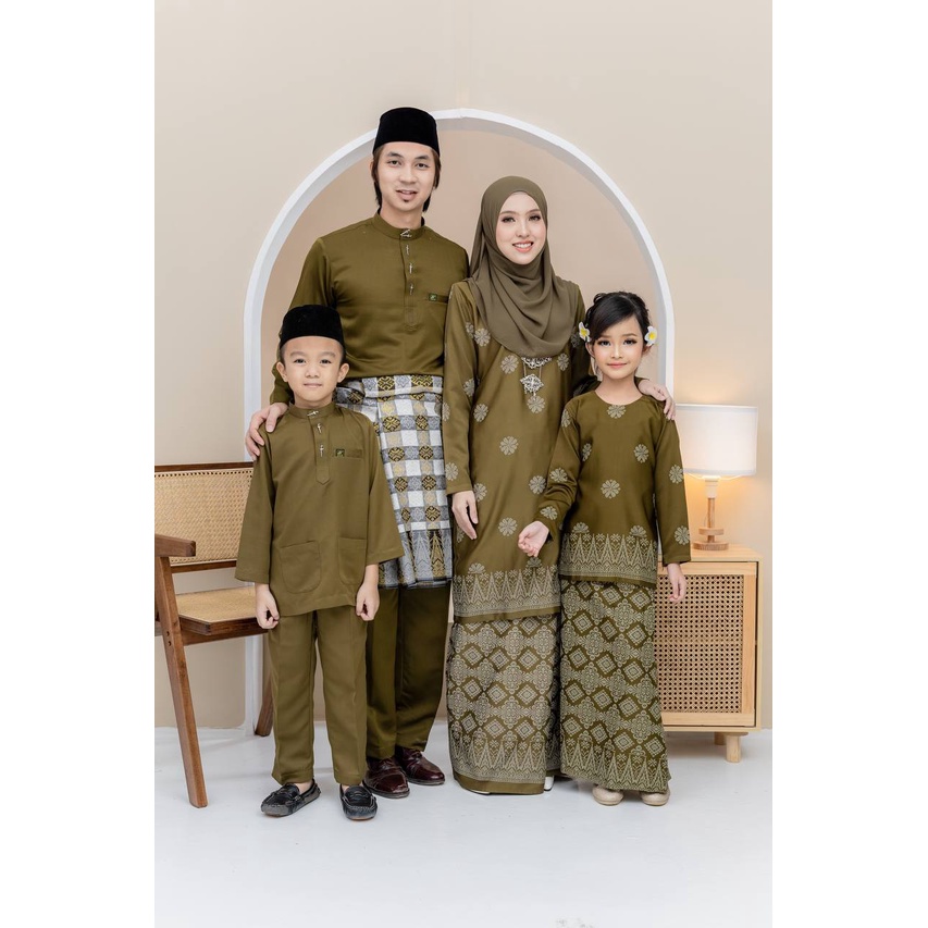 SET FAMILY RAYA KURUNG SONGKET BUNGA TABUR OLIVE | Shopee Malaysia