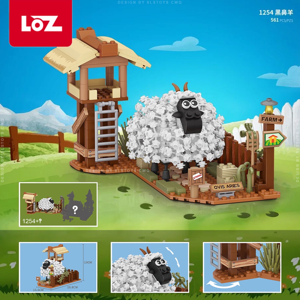 LOZ IDEAS Mini Block 1254 / 1256 Animal Farm Sheep Corgi Village House Decoration Building Block ...