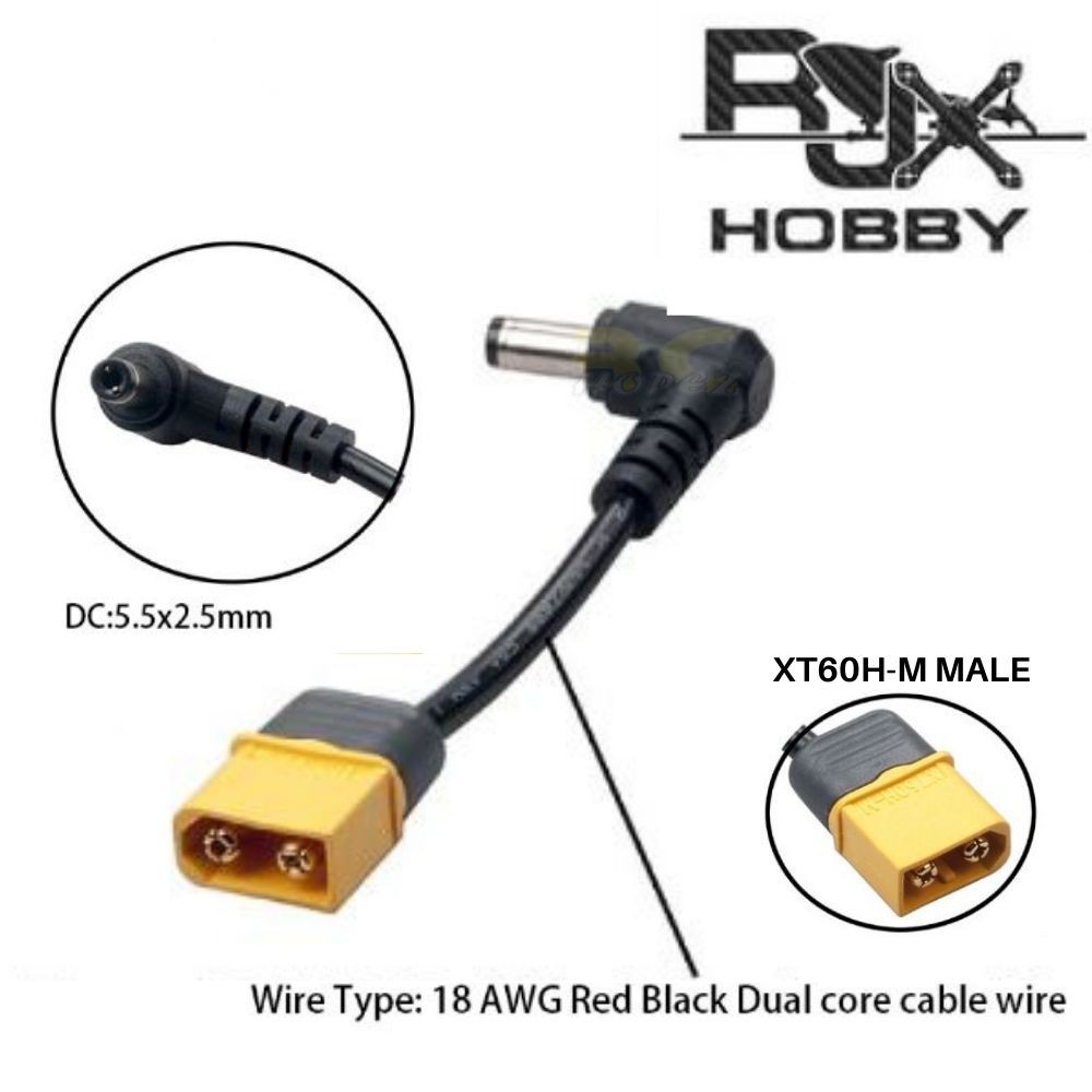 RJXHOBBY XT60 Male Plug to DC 5.5mm x 2.5mm Male Adapter Cable Length ...