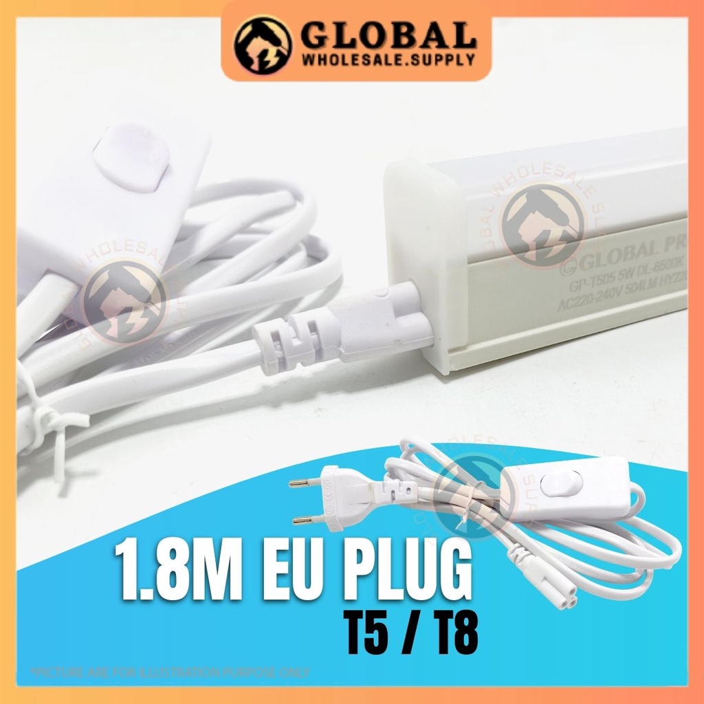 1.8M 3 Pins EU Switch Cable Wire LED T8 / T5 Connector 3 Pin Lamp ...