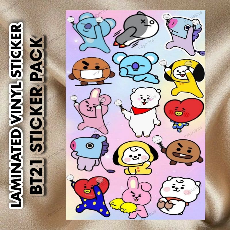 BTS BT21 LAMINATED VINYL STICKER PACK WATERPROOF | Shopee Malaysia