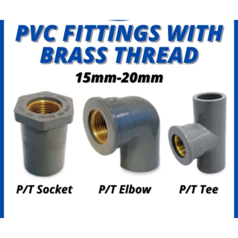 15mm 1/2" Pvc Grey Pipe Fitting PT elbow PT Socket PT Tee (Brass ...