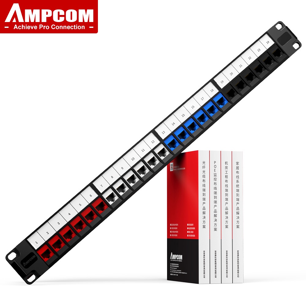 AMPCOM 24 Port Patch Panel Pass Through RJ45 with Backplane Rack Mount ...