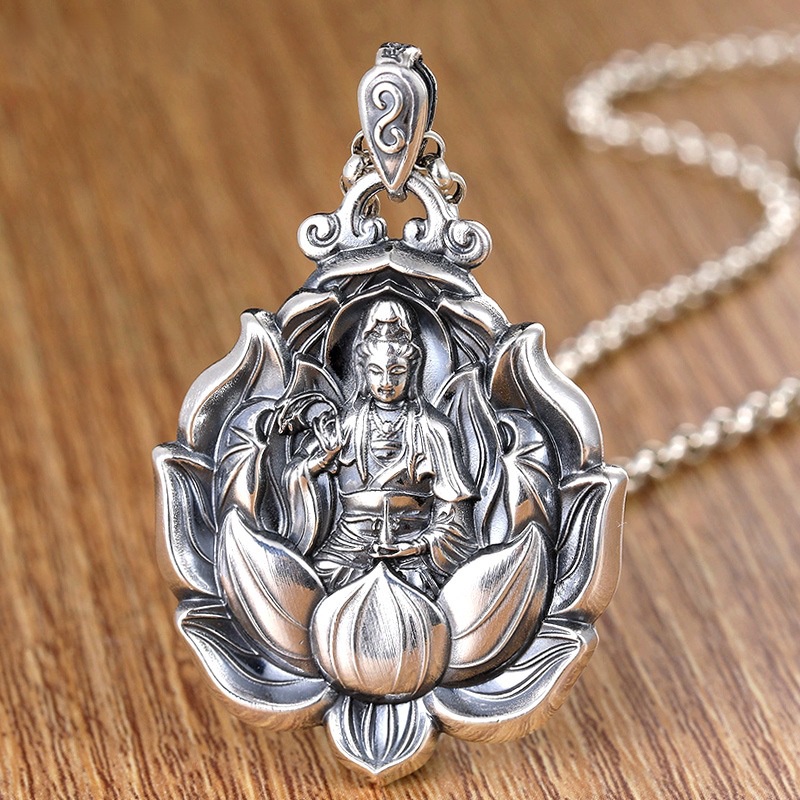 Silver Pendant Necklace Drip Guanyin Bodhisattva Buddha Statue Men Women Style | Shopee Malaysia