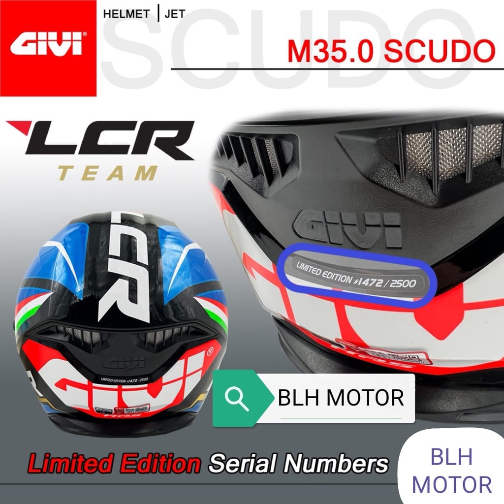 QR SIRIM } GIVI HELMET SCUDO 35.0 DOUBLE VISOR OPEN FACE LCR GREY WHITE ...