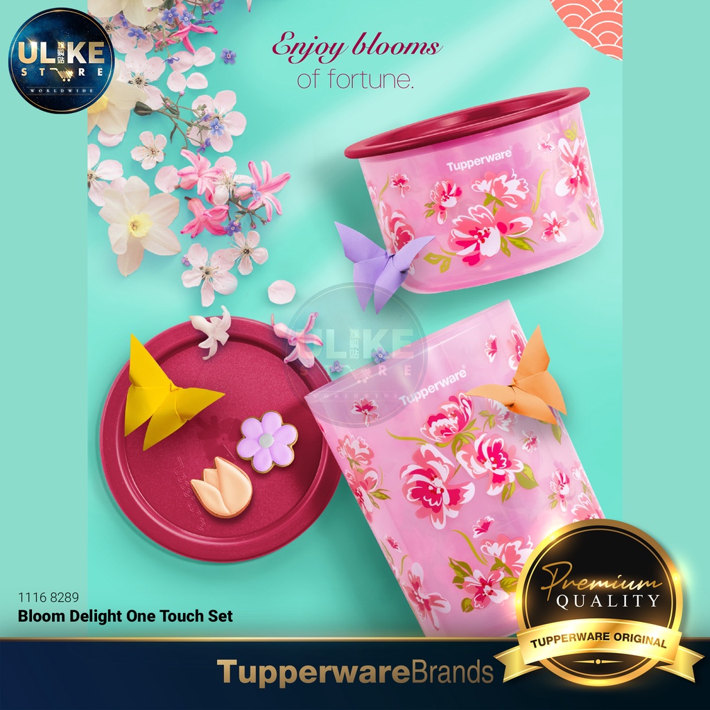 Tupperware Royale Blue Canister / Golden Touch / Royale Bloom One Touch Canister 600ml / 1.25L ...