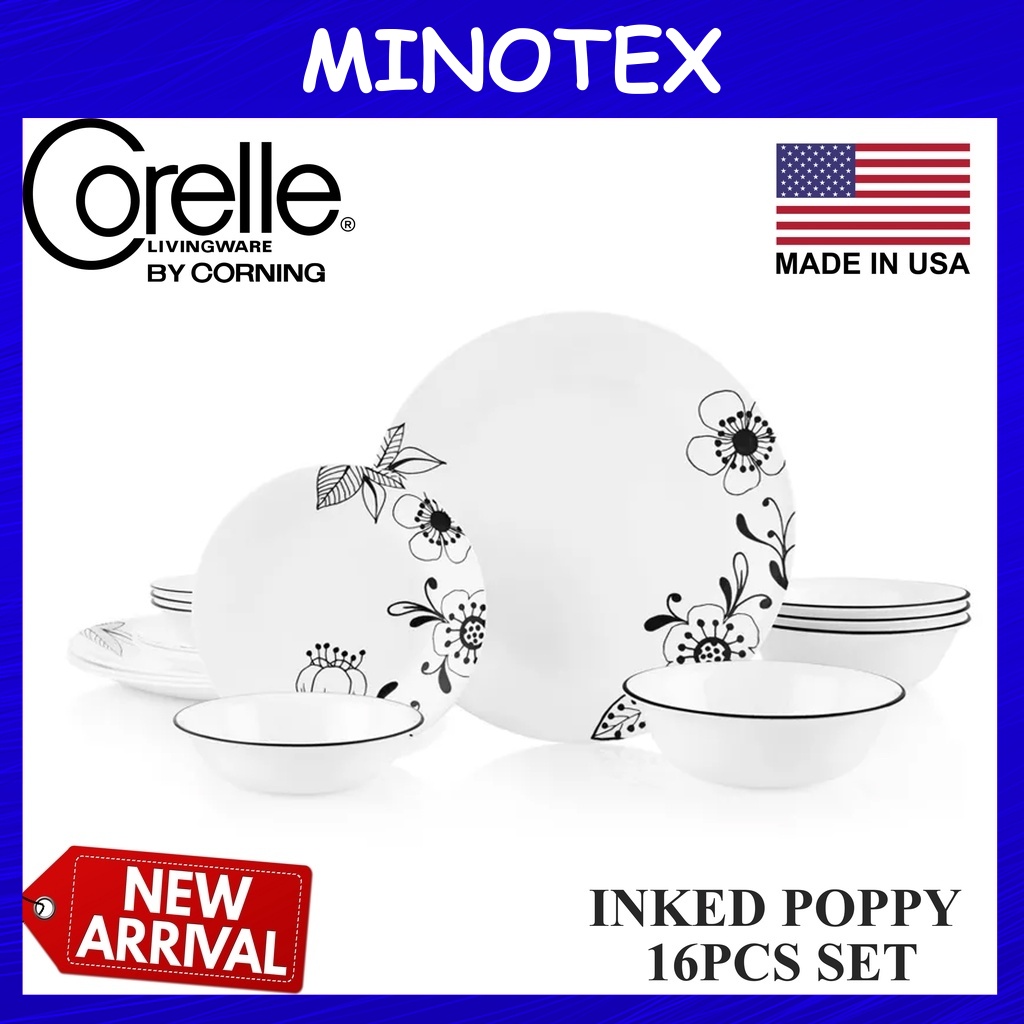 (Ready Stock!!) Corelle 16pc Inked Poppy Dinnerware Set Livingware ...