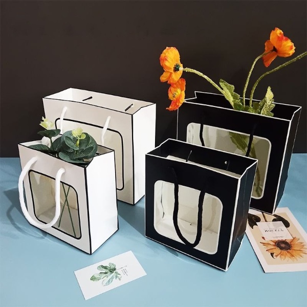 SHIOK Border Rectangular Shaped Gift Paper Bag With Clear Window For ...