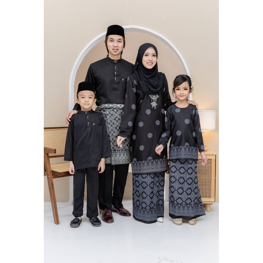 SET FAMILY RAYA SONGKET BUNGA TABUR BLACK | Shopee Malaysia