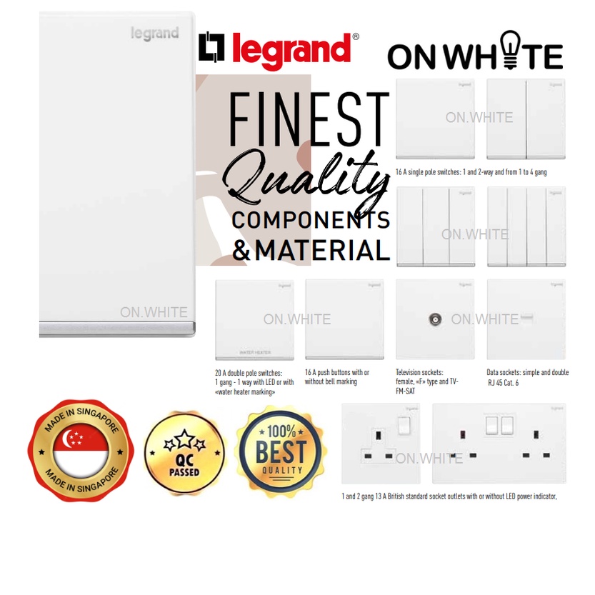 LEGRAND GALION SWITCH (WHITE）13A / 20A / HEATER SWITCH / 1G / 2G / 4G ...