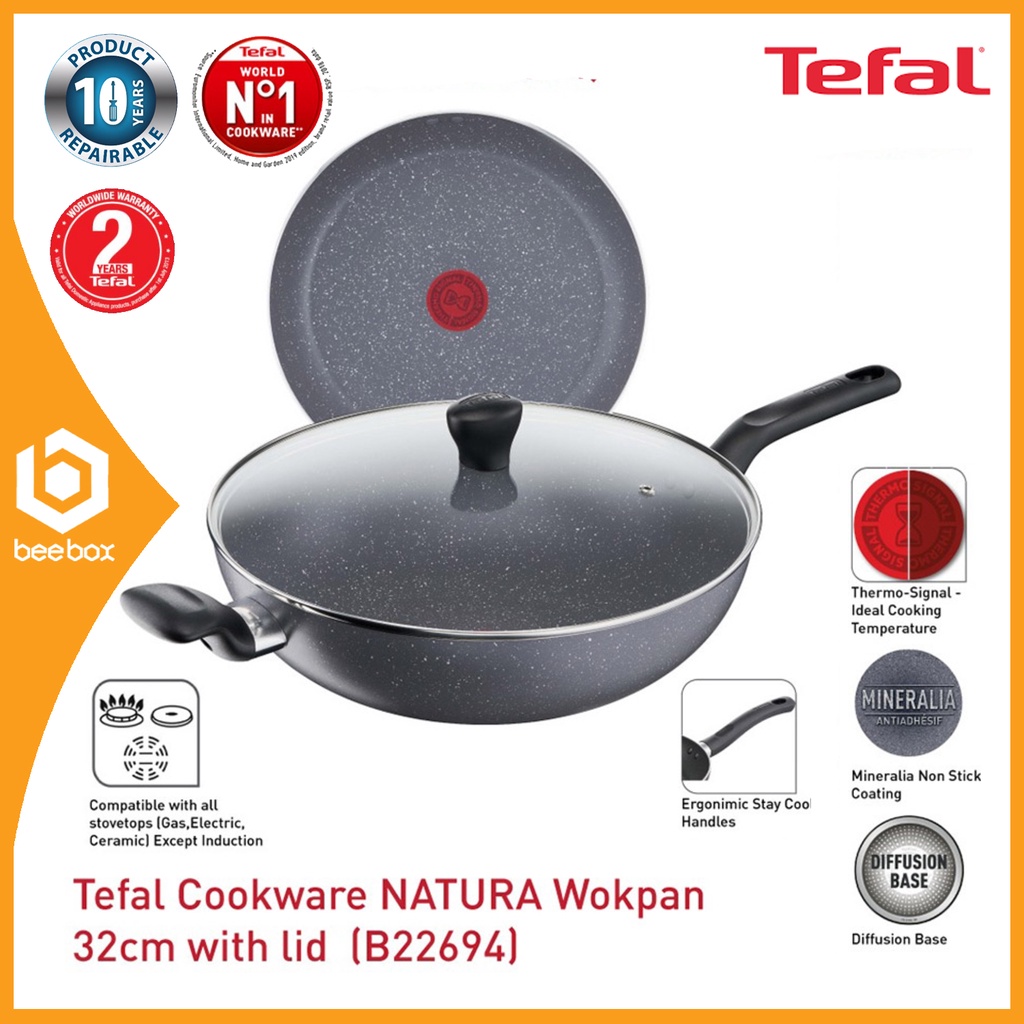 Tefal Cookware Natura Wokpan 32cm with lid (B22694) | Shopee Malaysia
