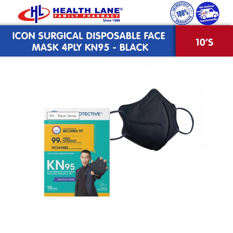 Icon Surgical Disposable 5 Ply KN95 Face Mask - Black (10's) | Shopee ...
