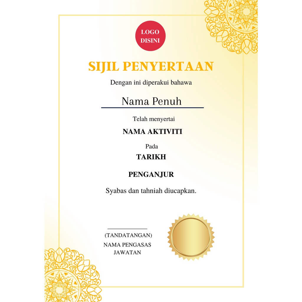 Template Sijil Template Certificate boleh edit dalam powerpoint ...