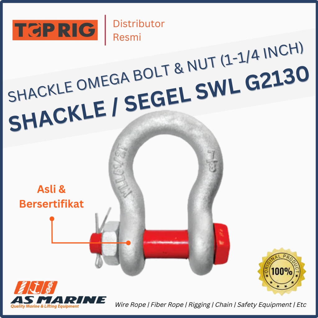 Toprig Shackle Omega / Seal Omega G2130 Bolt & Nut 1-1/4 Inch (12 Ton ...