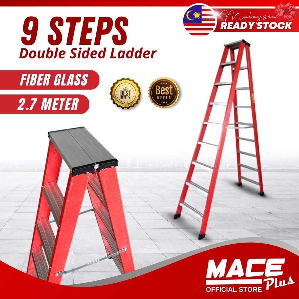 9 Step Fiber Glass Double Sided Ladder Fiberglass 2.7meter Strong Alloy ...
