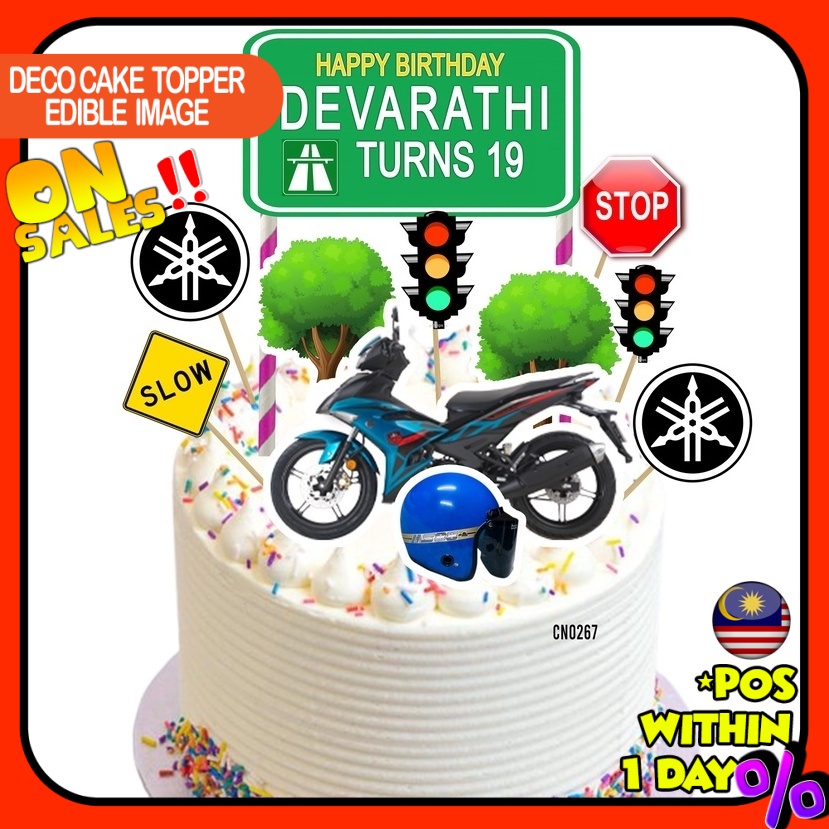 [CUSTOM NAME] Happy Birthday Cake Topper Moto Yamaha Y15 v2 Cyan ...