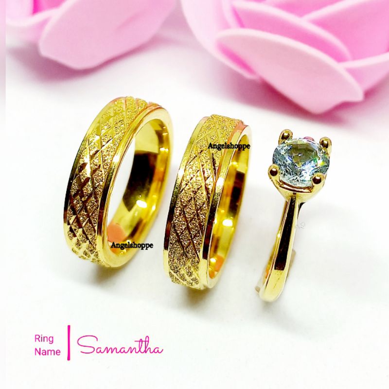 SAMANTHA COUPLE RING SET 3in1 (Wedding ring and Engagement Ring ...