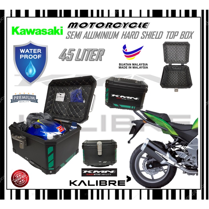 KAWASAKI SEMI ALUMINIUM WATERPPROOF TOP BOX 45LITER MOTORCYCLE HARD ...