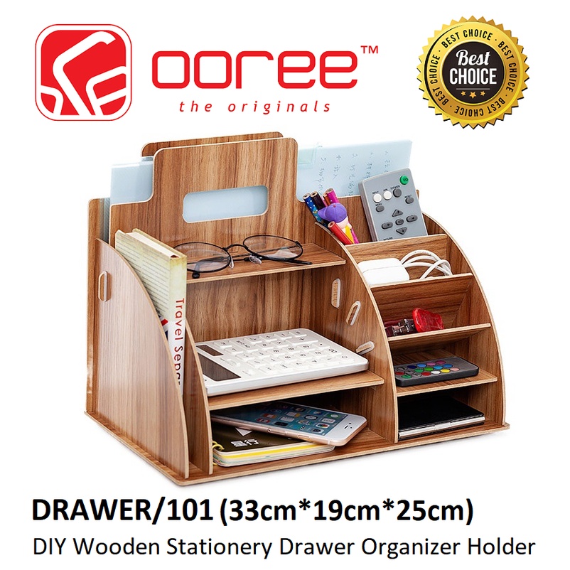 DIY WOODEN STATIONERY FILE RACK DESKTOP DRAWER ORGANIZER PEN PENCIL ...