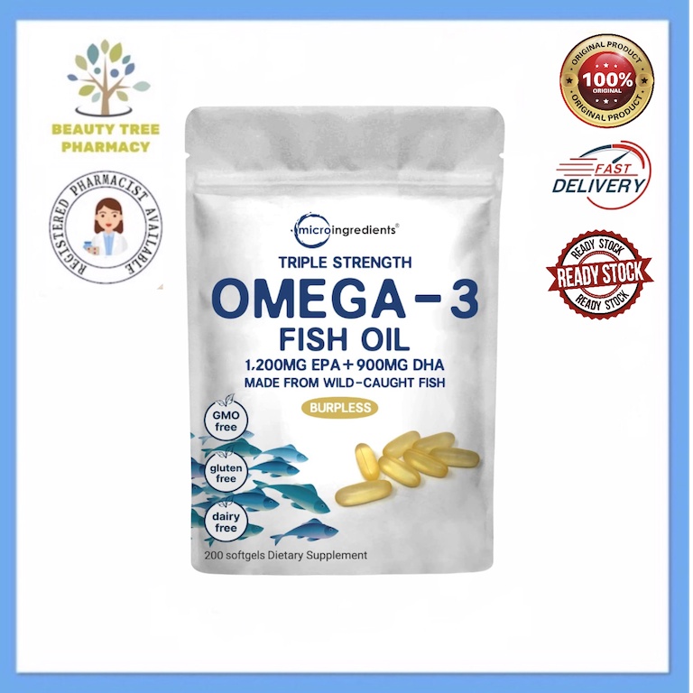 Micro Ingredients Triple Strength Omega 3 Fish Oil Burpless 200 ...