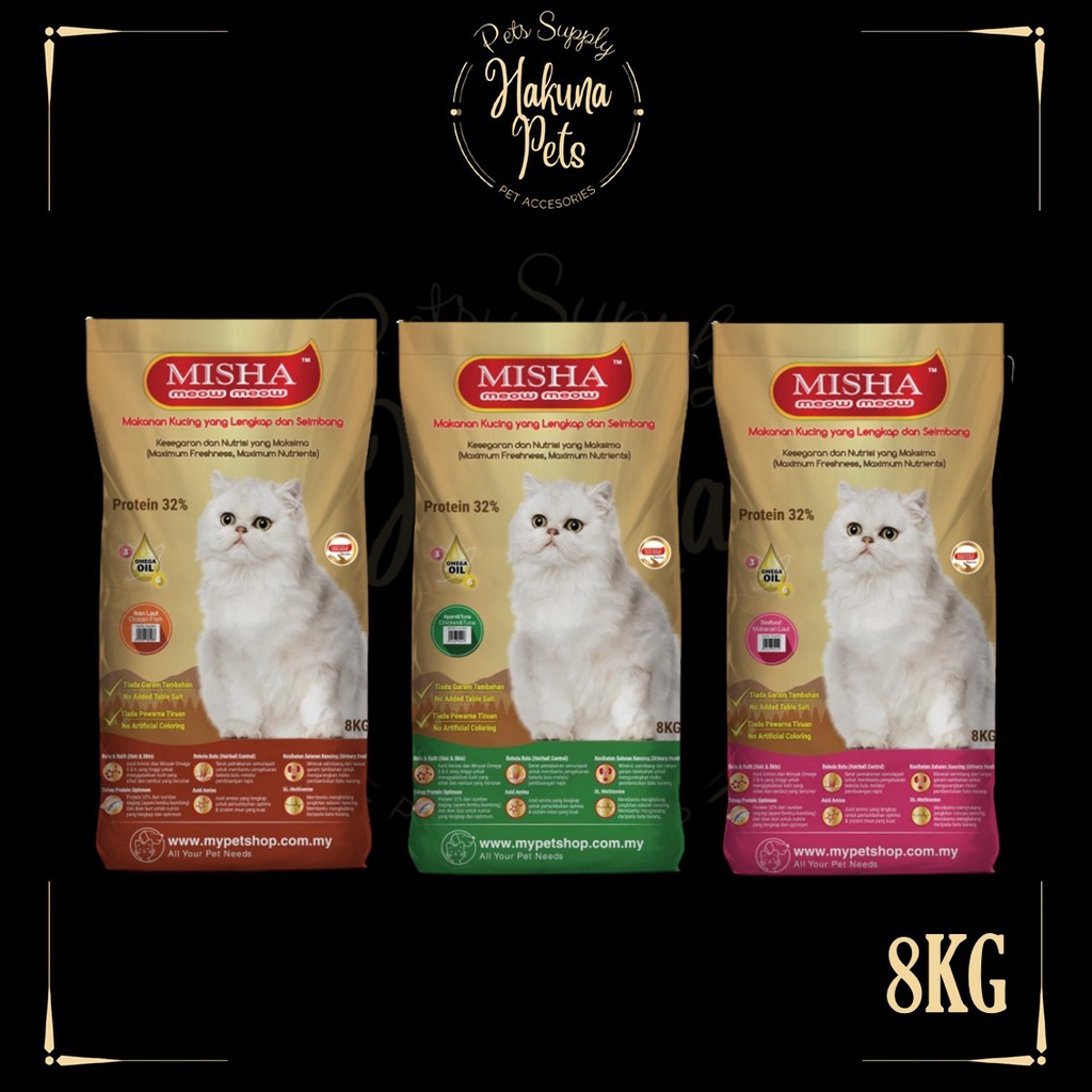 Misha Cat Dry Food 8KG (Seafood , Chicken & Tuna , Ocean Fish ) Adult ...