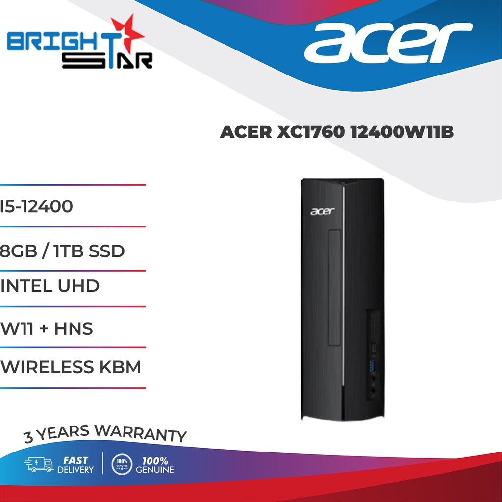 DESKTOP ACER XC1760 12400W11B (I5-12400 (18M 2.5GHZ) / 8GB / 1TB SSD ...