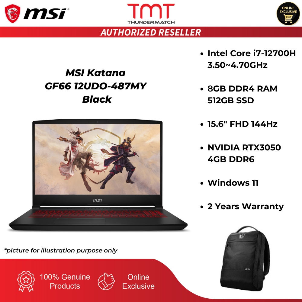 MSI Katana GF66 12UC-487MY | Intel i7-12700H | 8GB DDR4 Ram | 512GB SSD | 15.6"FHD 144Hz ...