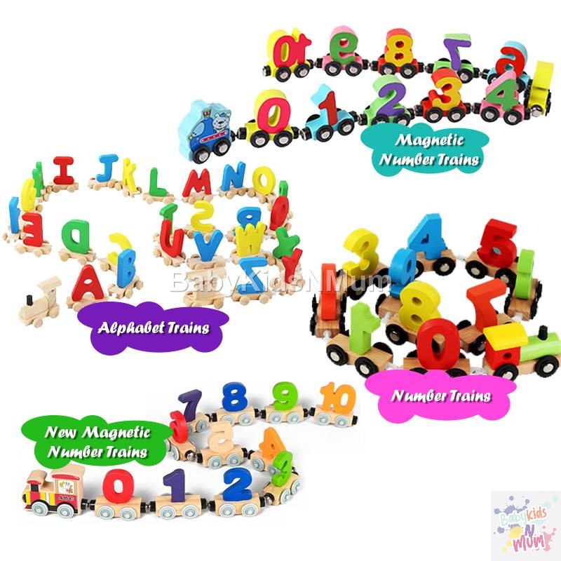 Wooden Train Vehicle Blocks Toy Set Number Alphabet Cognitive Blocks ...