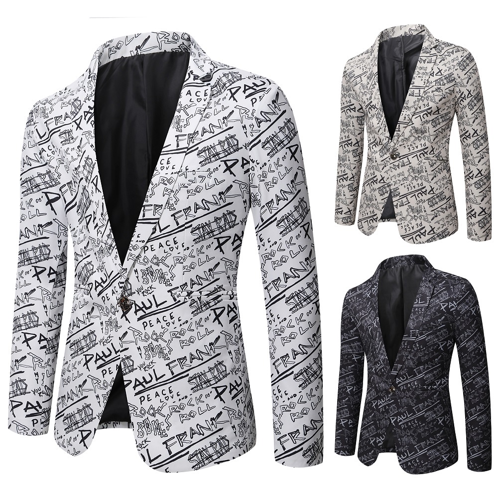 New Fashion Print Suit Jacket Men Slim Fit Casual Blazers Streetwear ...