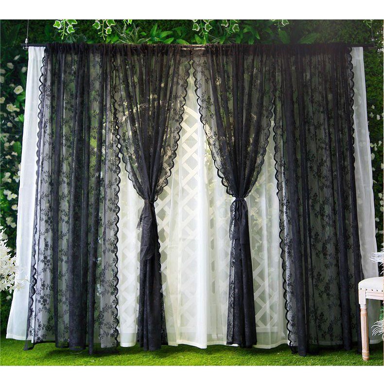 Lace Sheer Curtain Flowers Embroidered Jacquard Weave Half Shading ...